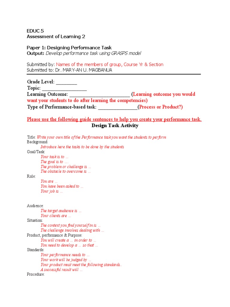 Creating Perfromance Task Using GRASPS Model | PDF Creating Perfromance Task Using GRASPS Model | PDF