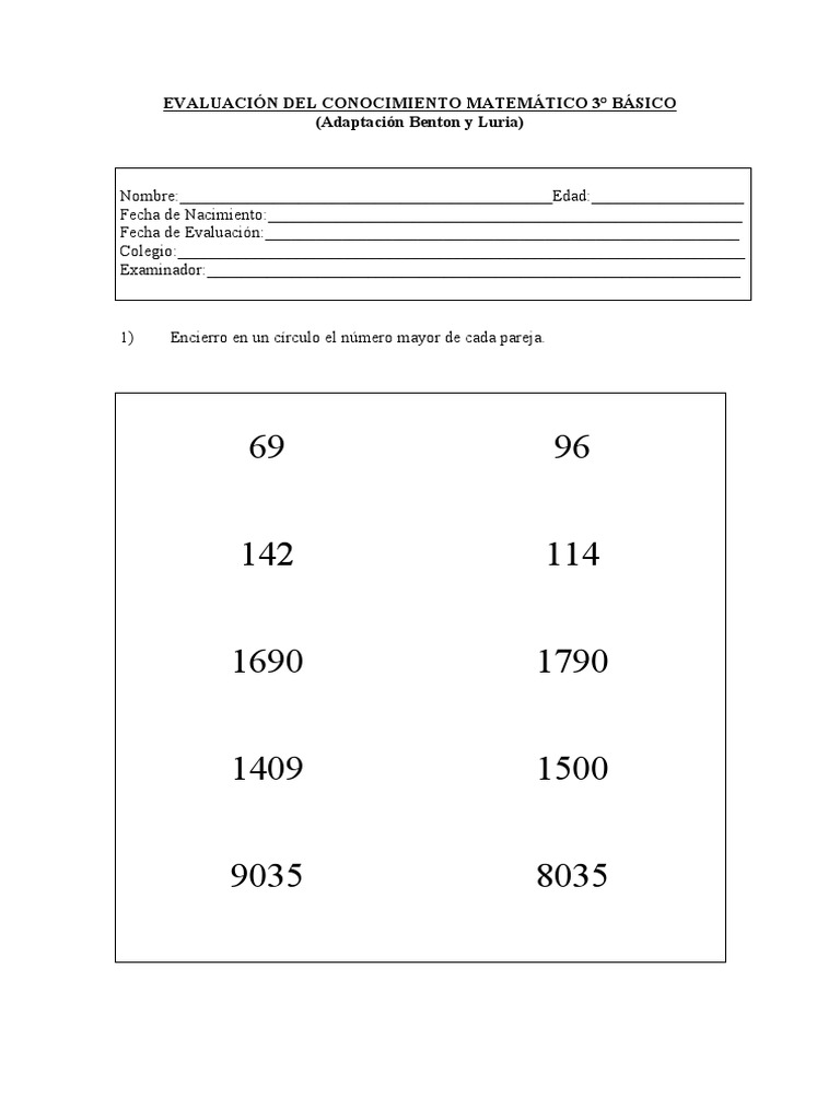 BENTON Y LURIA 3° Básico | PDF