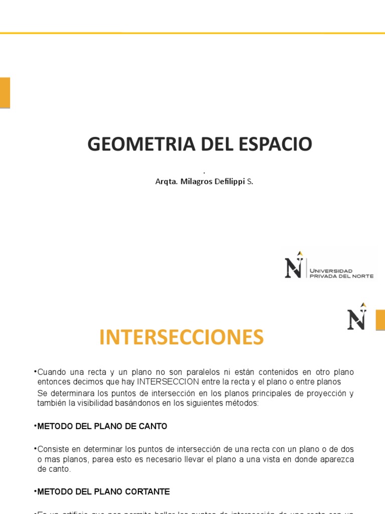CLASE 11 Intersecciones Recta Con Plano y Plano Con Plano | PDF | Métodos y materiales de ...