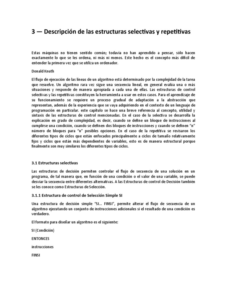 3 - Descripción de Las Estructuras Selectivas y Repetitivas | PDF ...