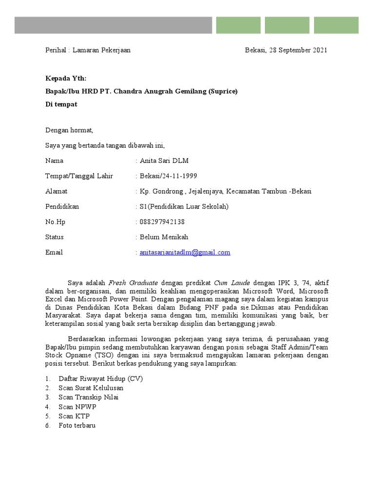 CV. Anita Sari | PDF | Karier & Perkembangan | Pengembangan Diri