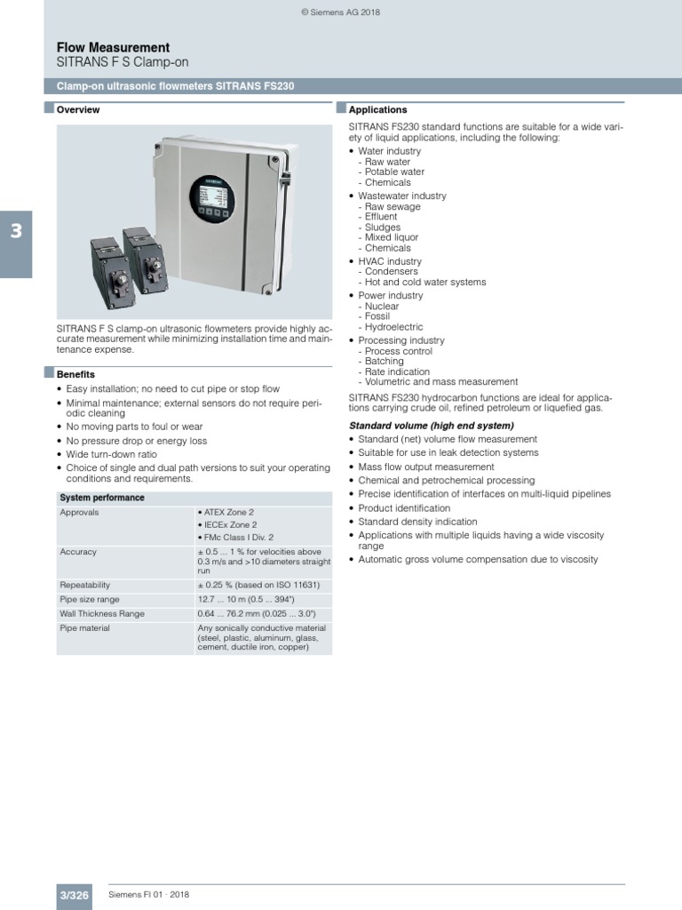 Sitrans F S Clamp-On FS230 | PDF | Flow Measurement | Viscosity