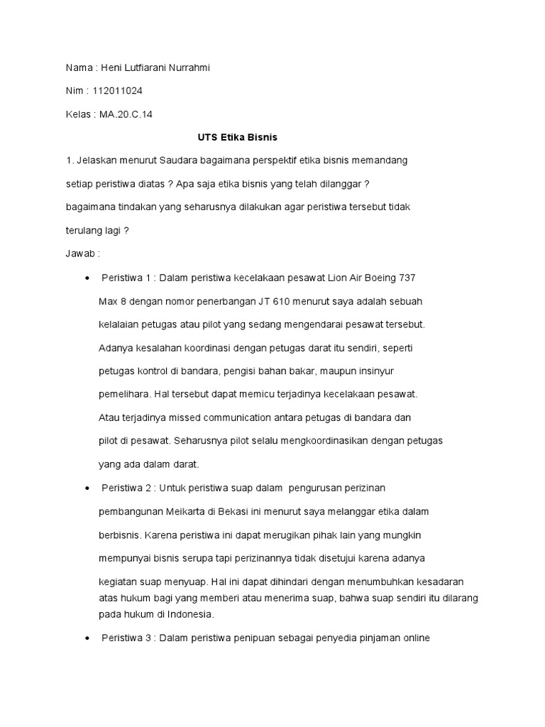 Uts Etika Bisnis | PDF | Bisnis