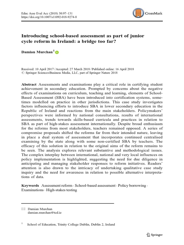 Introducing School-Based Assessment As Part of Junior | PDF ...