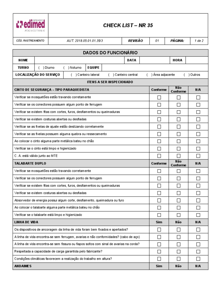 Check List - NR 35 | PDF