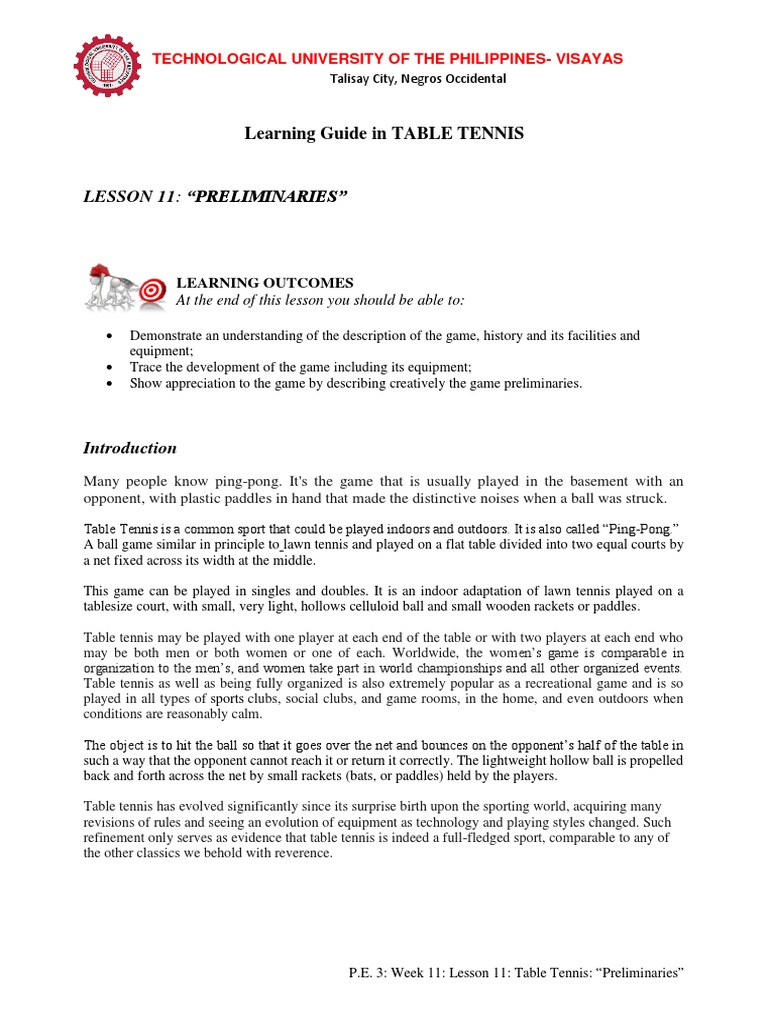 Table Tennis Basics for Students | PDF | Table Tennis | Sports