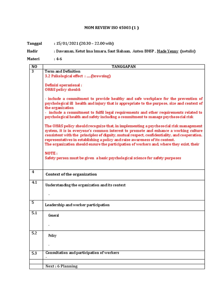 Mom Review Iso 45003 150121 | PDF