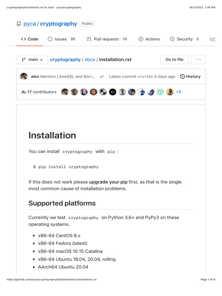 Cryptography:installation - RST at Main Pyca:cryptography | PDF | Linux | Computing