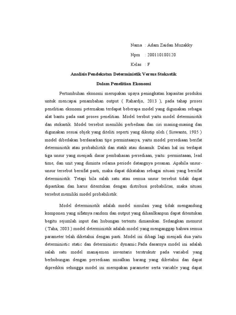 Analisis Model Deterministik dan Stokastik | PDF