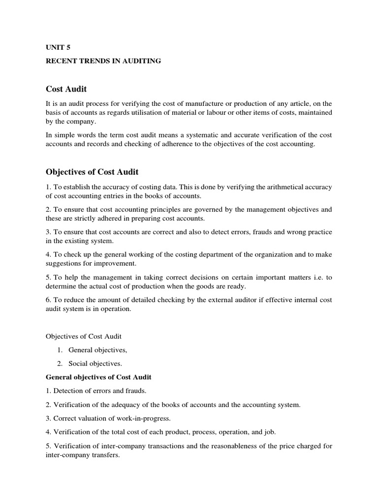 UNIT 5 - Recent Trends in Auditing | PDF | Audit | Financial Audit