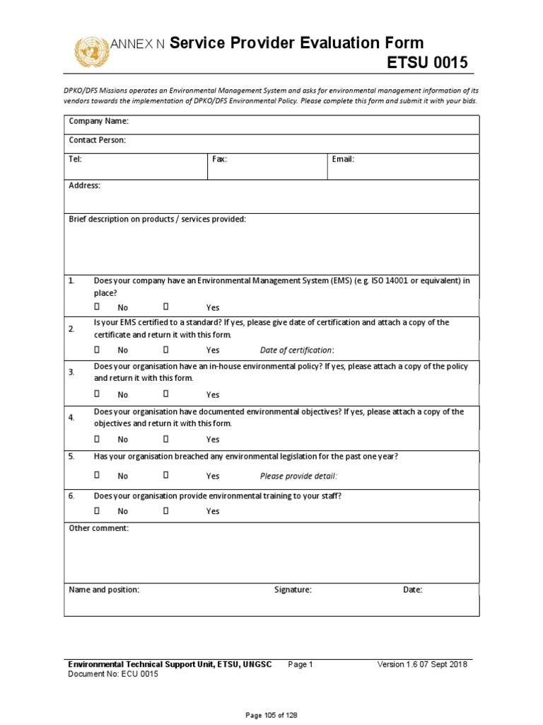 Service Provider Evaluation Form ETSU 0015: Annex N | PDF | Waste ...