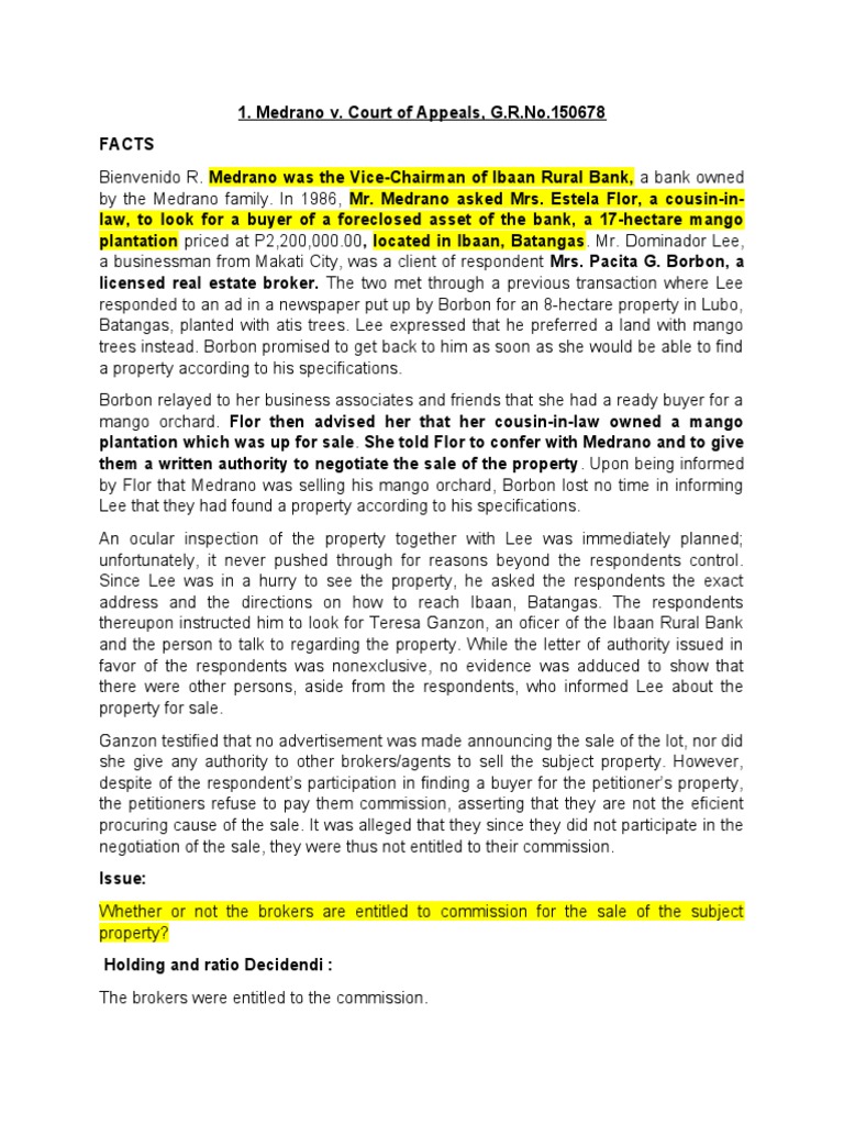 Agency Chapter 1 Case Digests | PDF | Real Estate Broker | Mortgage Law