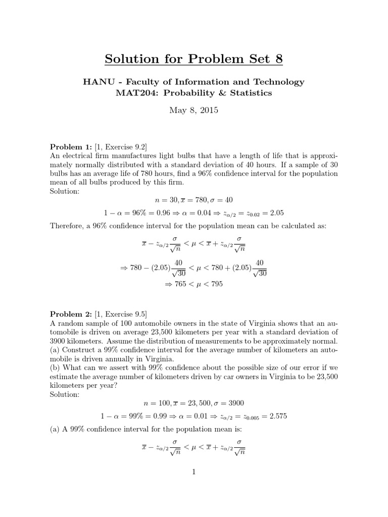 Homework 8 Solution | PDF | Confidence Interval | Statistics