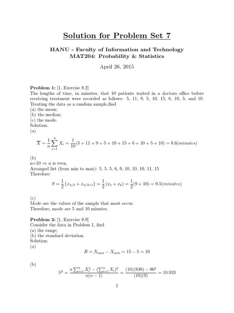 Homework 7 Solution | PDF | Mode (Statistics) | Standard Deviation
