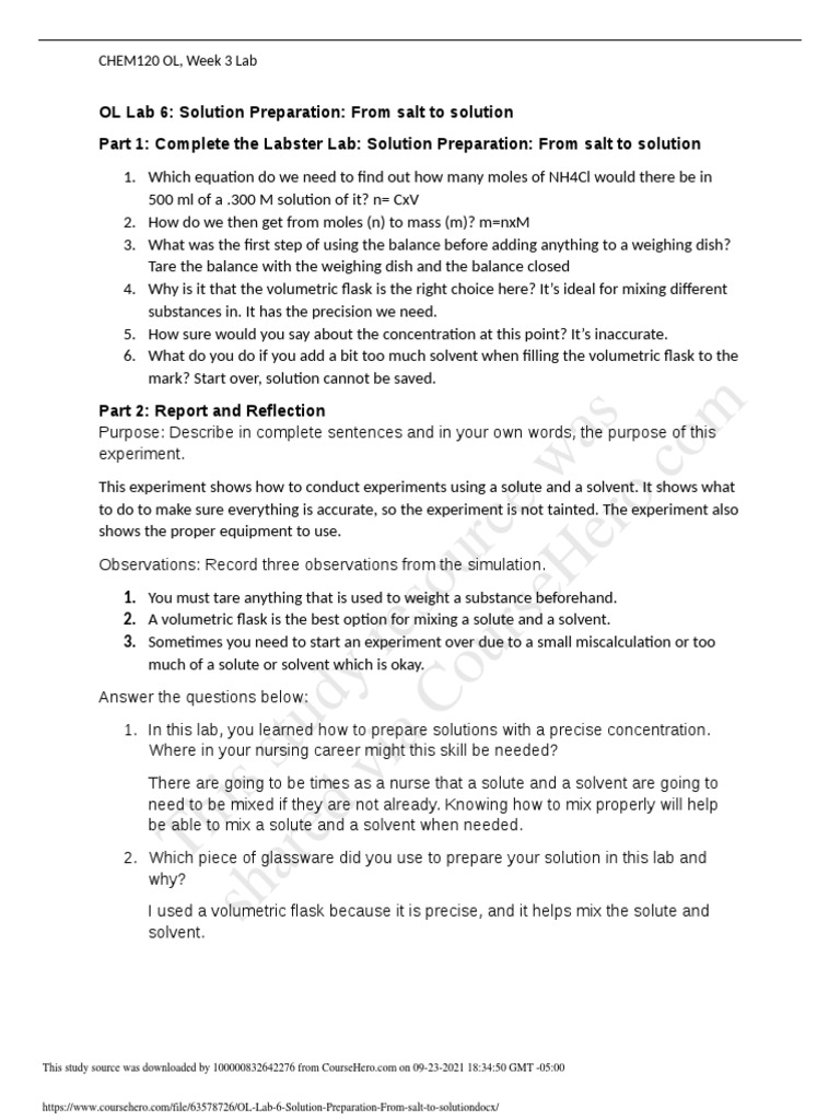 OL Lab 6 Solution Preparation From Salt To Solution | PDF | Solution ...