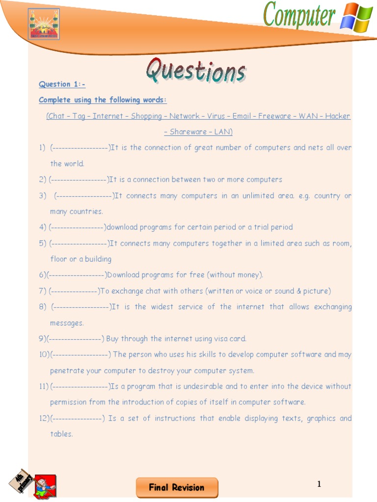 Computer - 4th - Prim - Final Revision Term2 | PDF | Internet | Internet & Web
