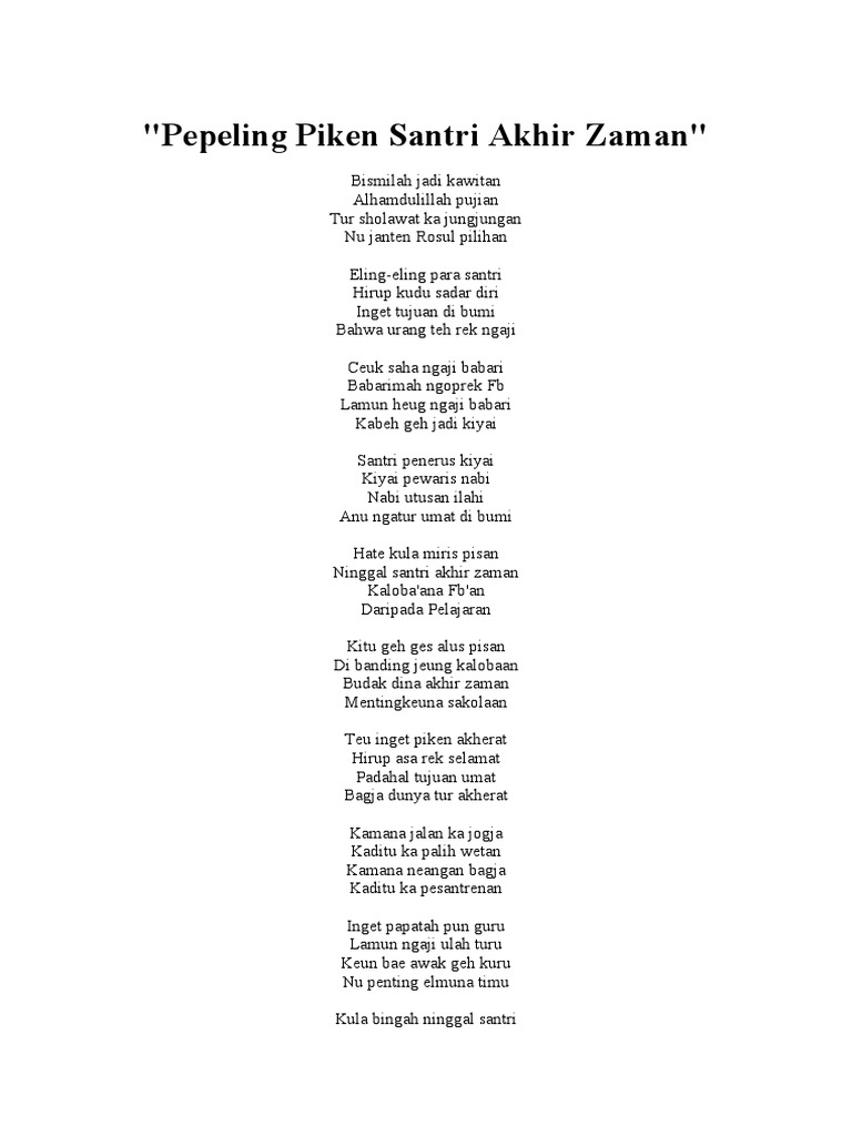 Syairan Pepeling Piken Santri Akhir Zaman | PDF