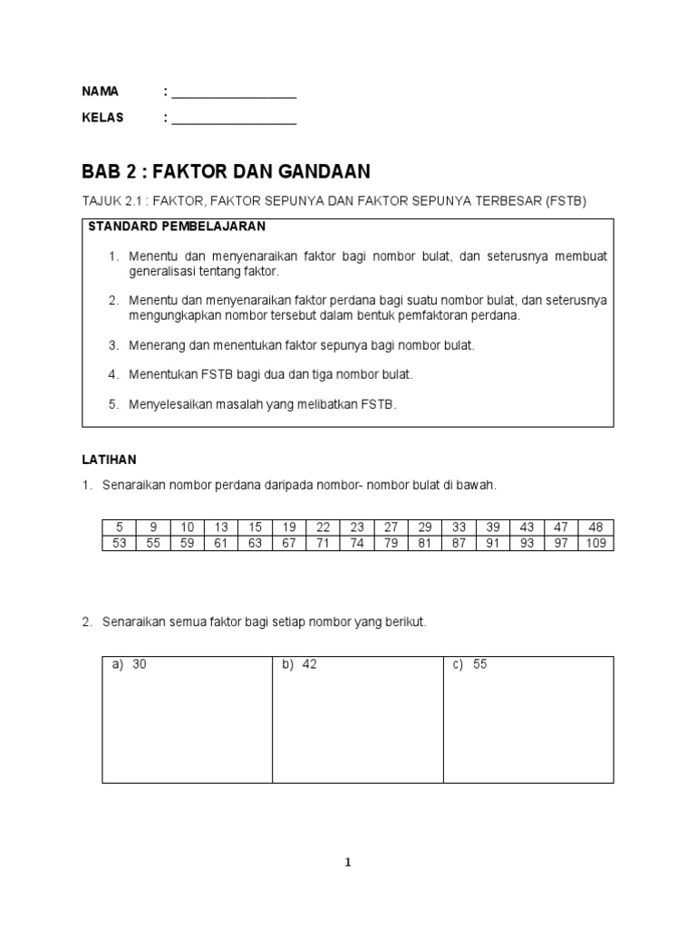 Faktor dan Gandaan Nombor Bulat | PDF