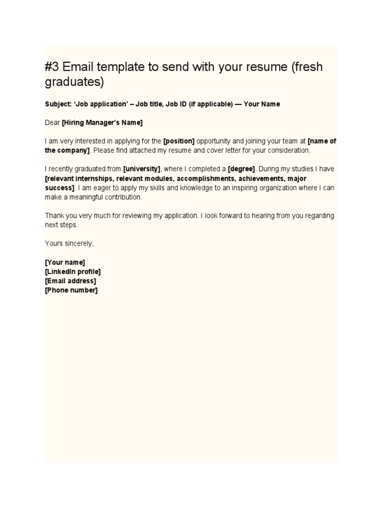 #3 Email Template To Send With Your Resume (Fresh Graduates) | PDF
