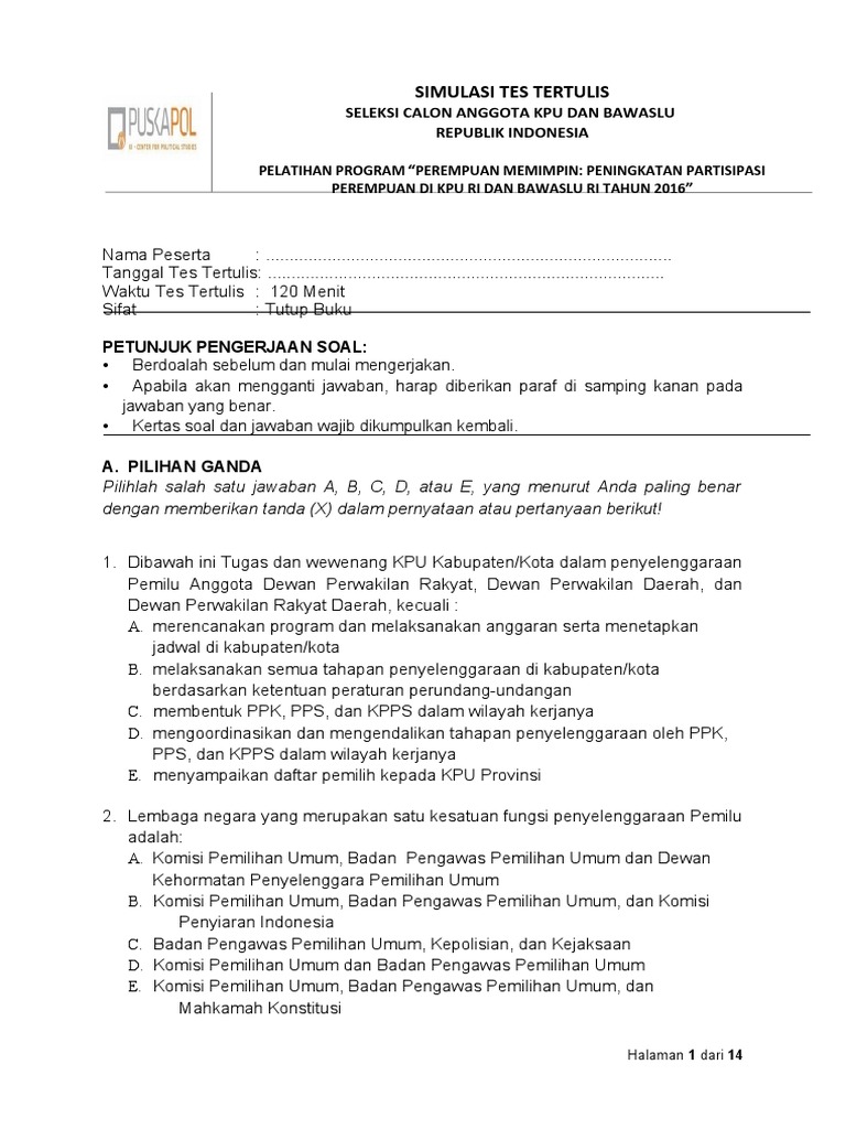 Soal Simulasi Tes Tertulis | PDF