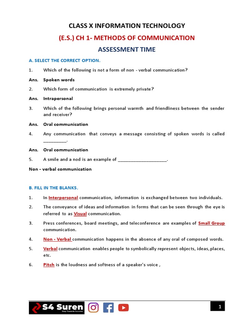 Es Unit 1 CH 1 - Methods of Communication (Qa) | PDF