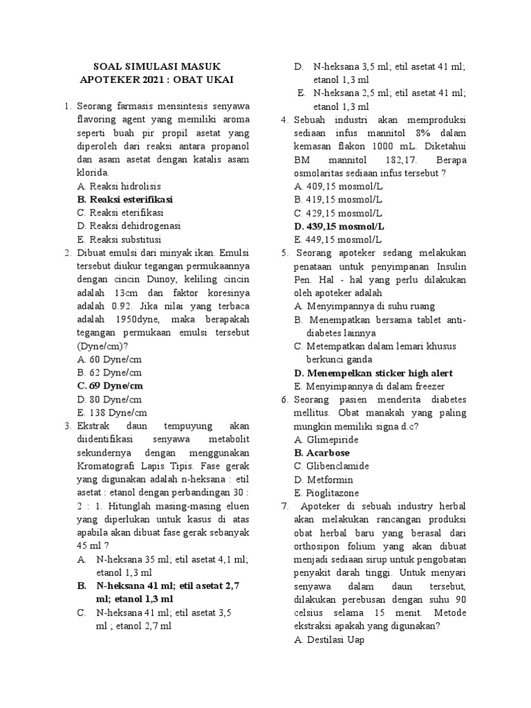 Soal Simulasi Masuk Apoteker 2021 | PDF