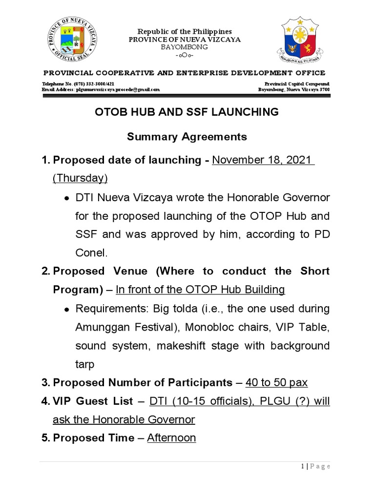 OTOP Hub Agreement | PDF