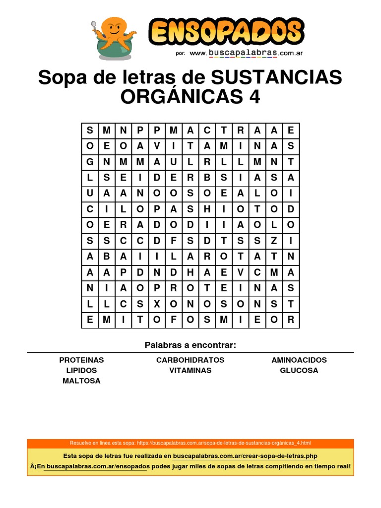 Sopa de Letras de Sustancias Orgánicas | PDF