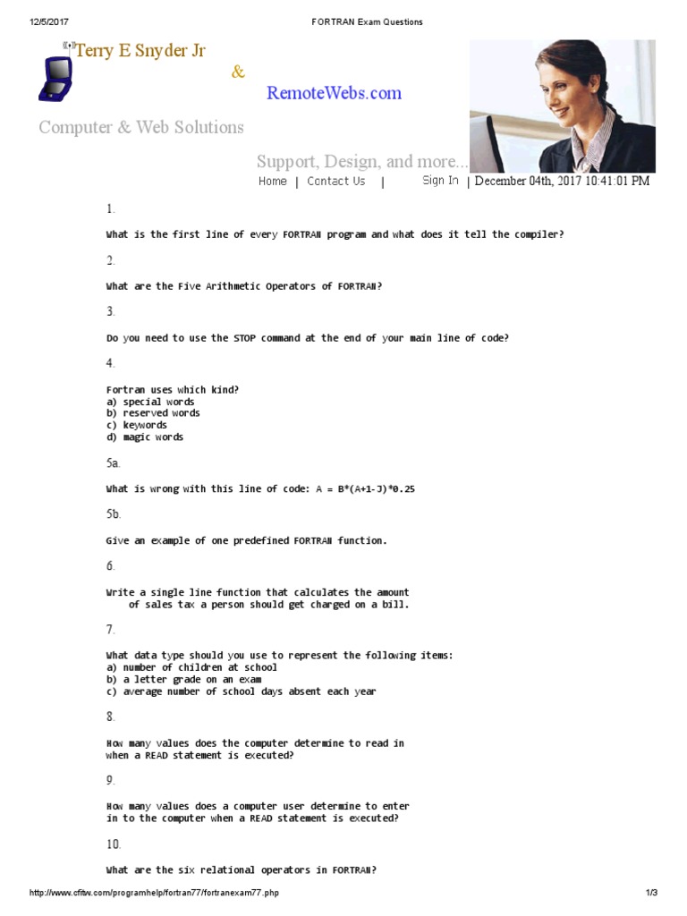FORTRAN Exam Questions | PDF | Subroutine | Reserved Word