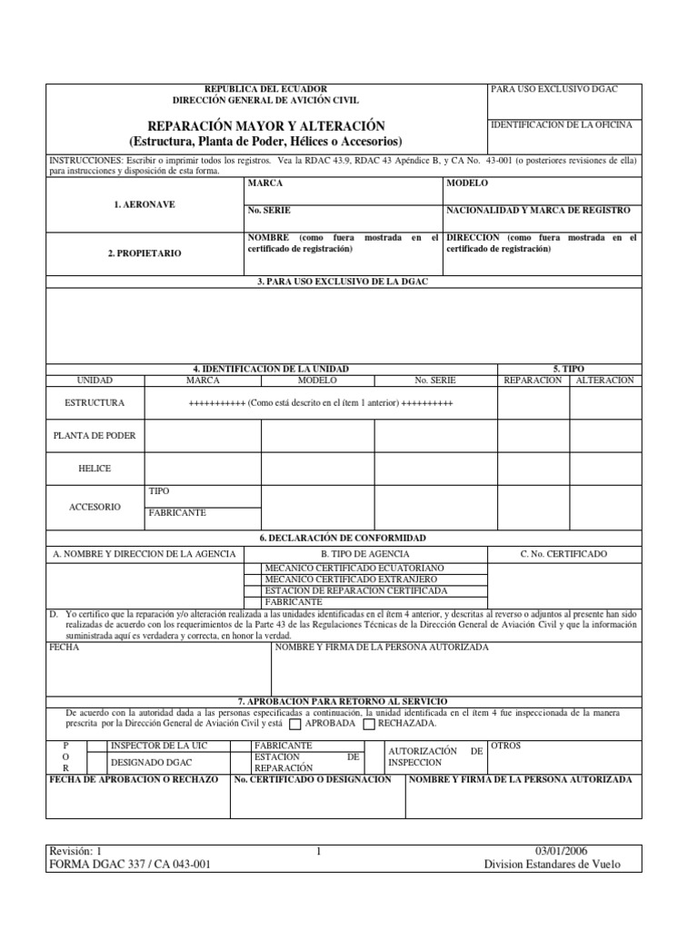 Forma Dgac 337 PDF | PDF | Aviación