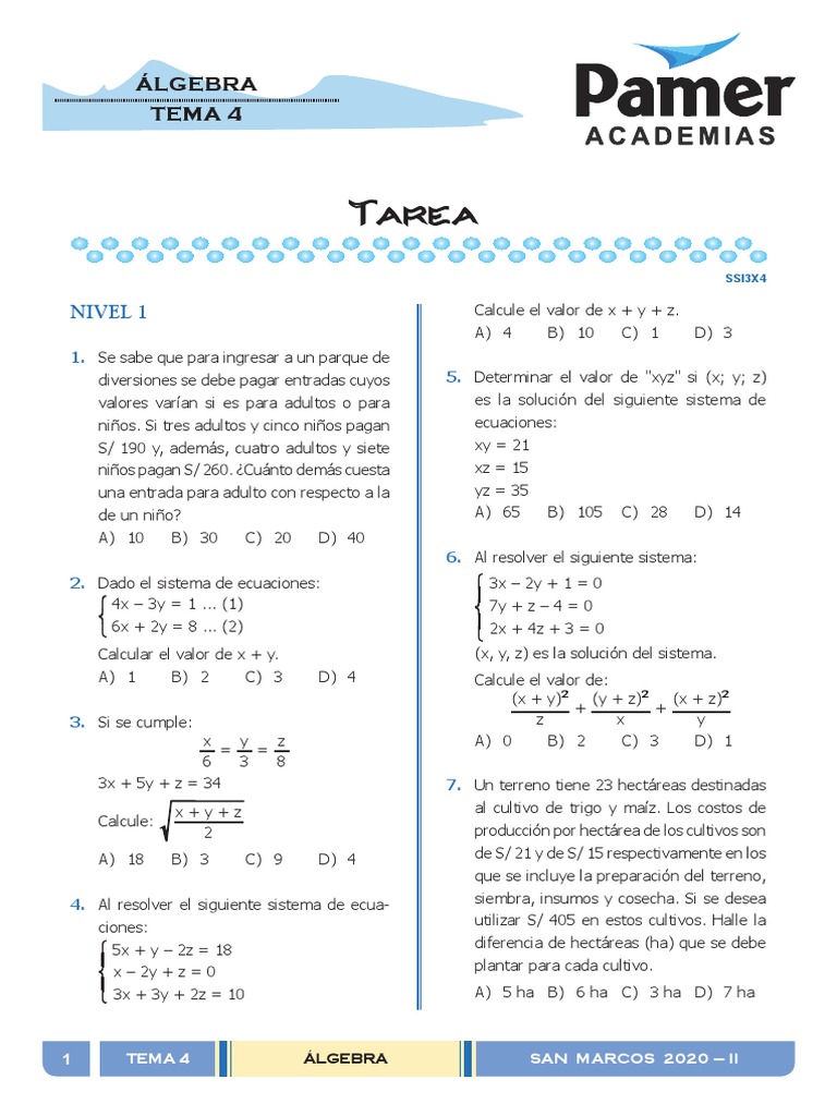 Álgebra Sem 4 | PDF | Ecuaciones | Matemáticas