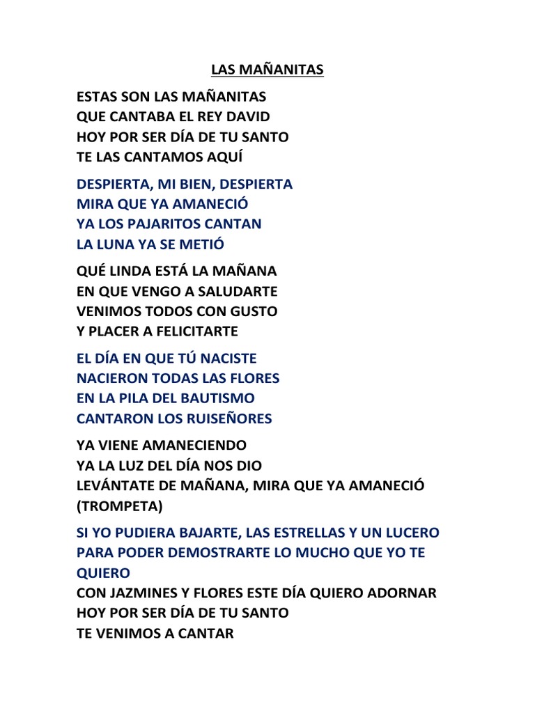 Letra de Las Mañanitas Completa | PDF