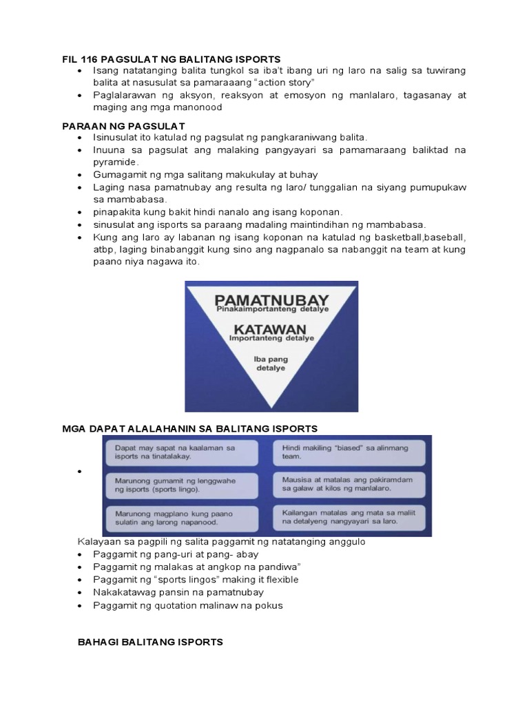 Fil 116 Pagsulat NG Balitang Isports | PDF