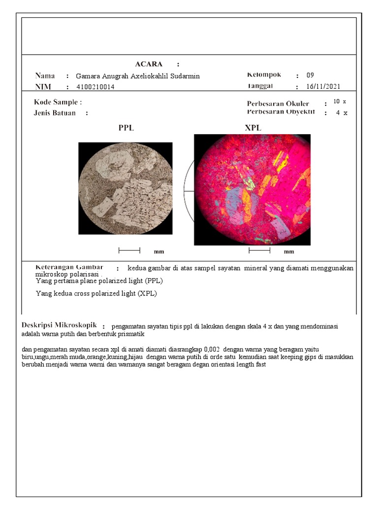 Analisis Mikroskopik Sayatan Mineral Menggunakan PPL dan XPL | PDF