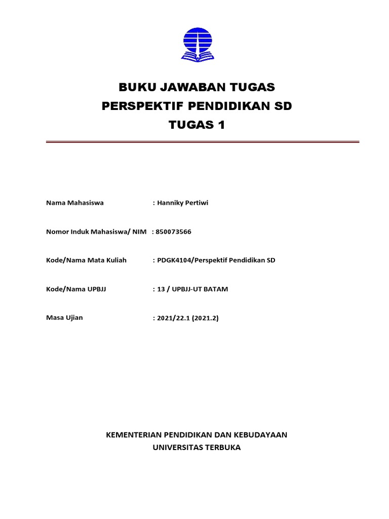 Tugas 1 - Perspektif Pendidikan SD - Hanniky Pertiwi - 850073566 - SMT 7 PGSD | PDF | Karier ...