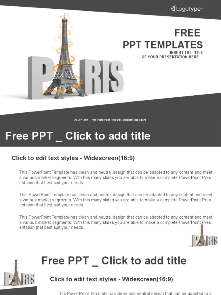 Paris Word With Eiffel Tower PowerPoint Templates Widescreen | PDF ...