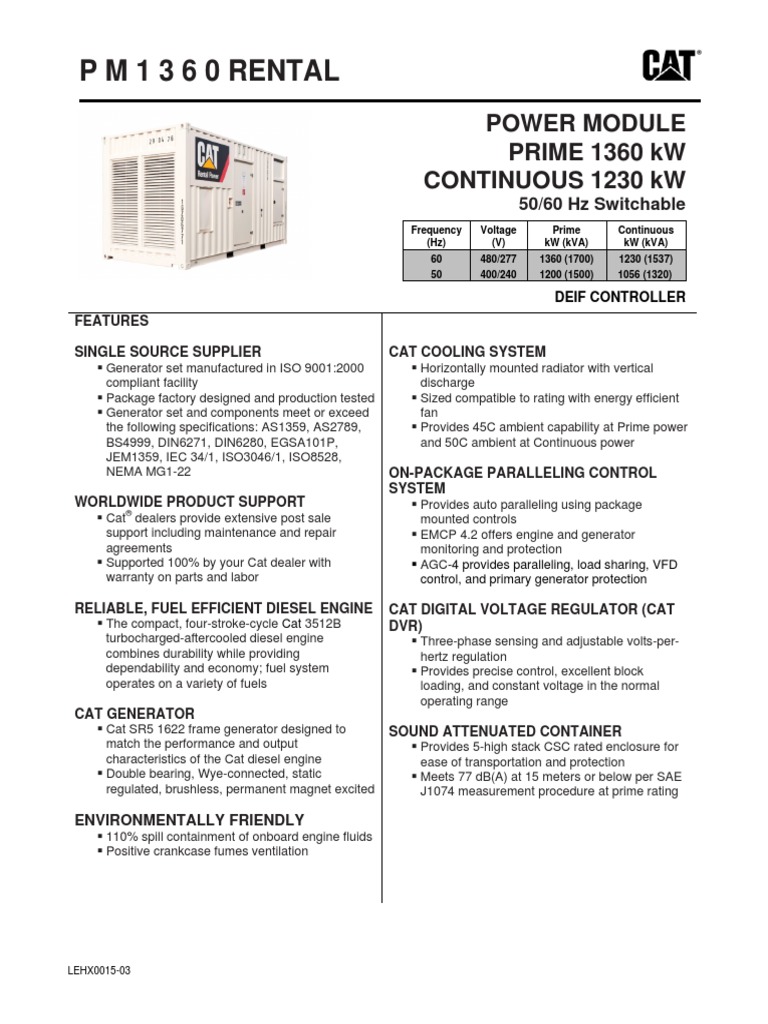 PM1360 Spec Sheet | PDF | Electric Generator | Lubricant
