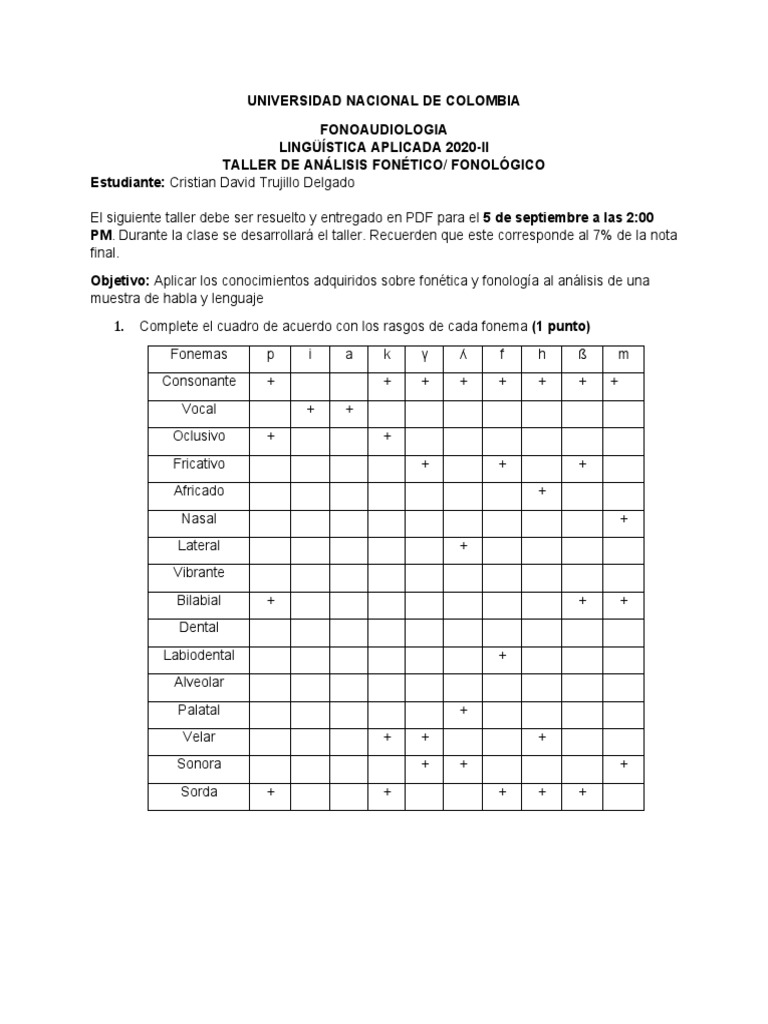 Taller de Análisis Fonético y Fonológico | PDF | Fonética | Fonema