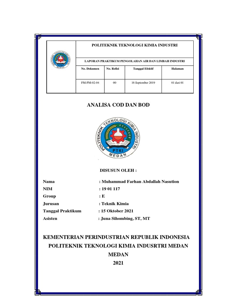 LAPORAN 4 LIMBAH MODUL Analisa COD Dan BOD (Muhammad Farhan Abdallah Nasution-1901117) Analisa ...