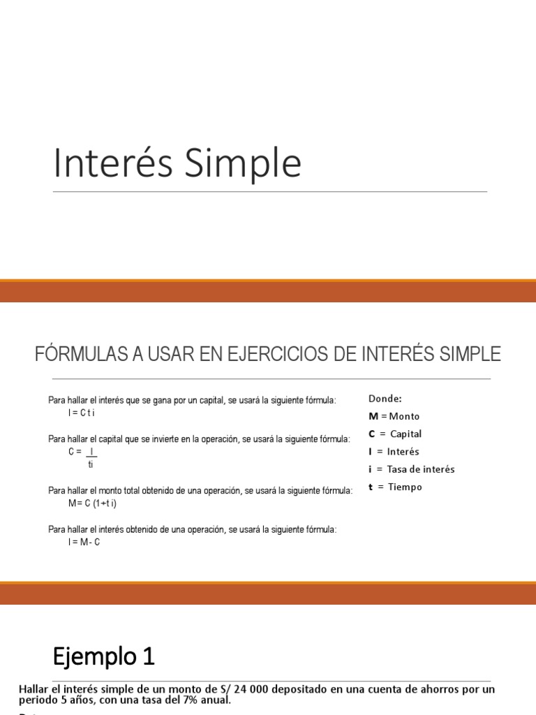 Interés Simple Fórmulas, Ejemplos | PDF | Tasas de interés | Economias