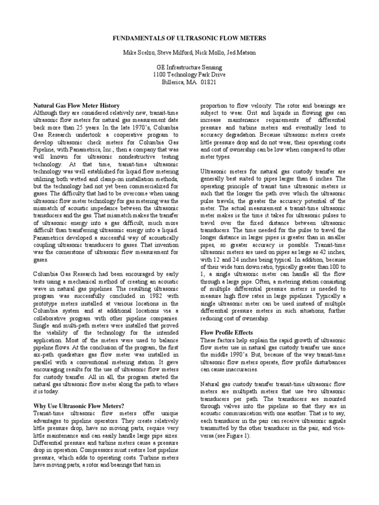 Fundamentals of Ultrasonic Flow Meters Ge Infrastructure Sensing | PDF ...