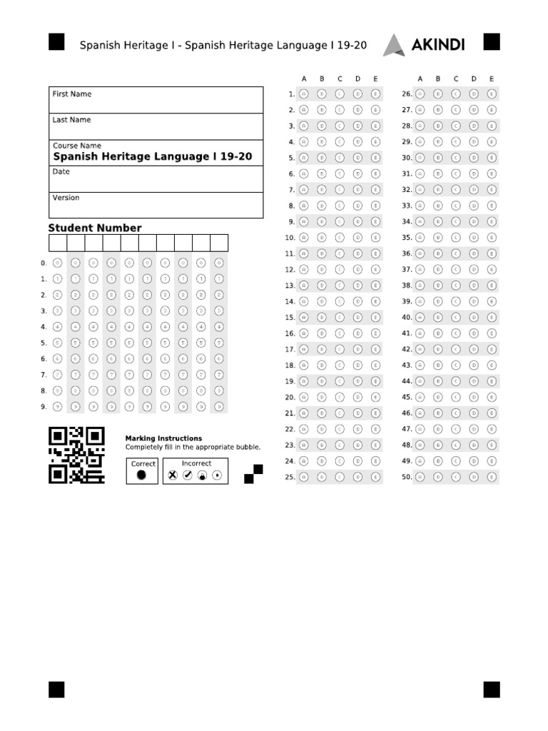 Advanced Spanish Bubble Sheet | PDF