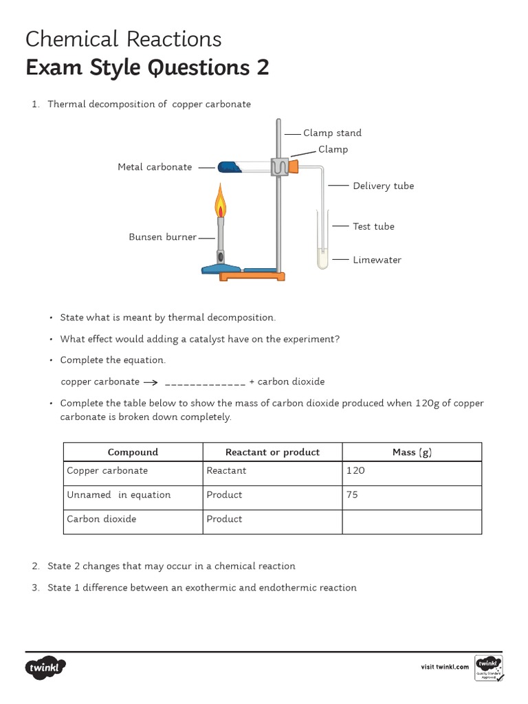 Chemical Reactions Exam Style Questions 2 | Download Free PDF ...