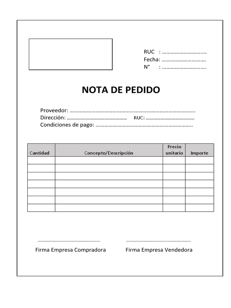 Formato Nota de Pedido | PDF