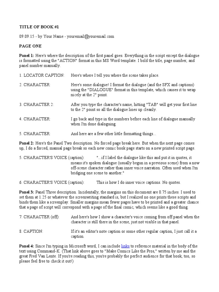 Greg Pak Comic Book Script Template | PDF | Text | Written Communication