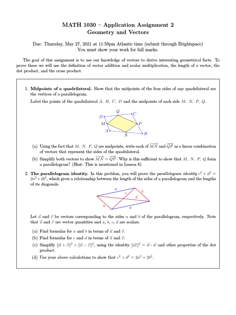 MATH 1030 - Application Assignment 2 Geometry and Vectors | PDF ...