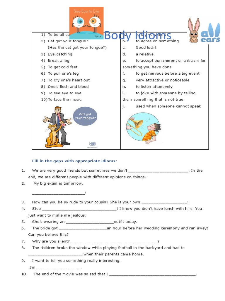 Body Idioms Exercises | PDF | Language Arts & Discipline