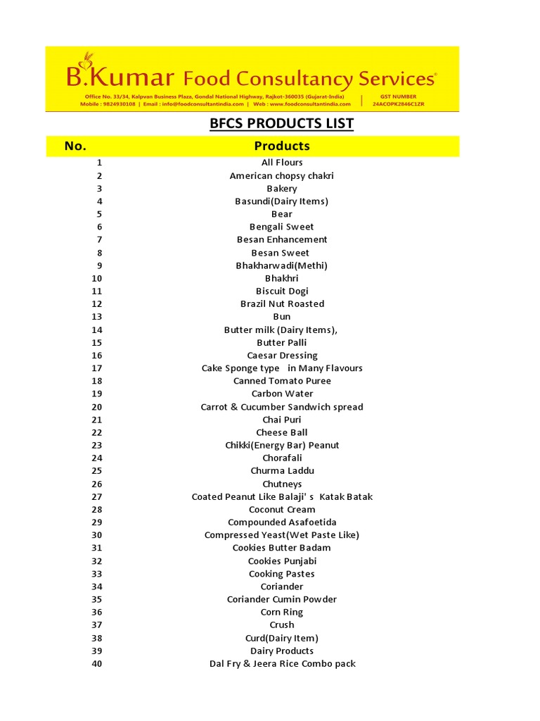 BFCS Products List | PDF | Chutney | Cuisine