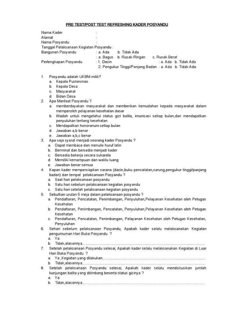 Pre Test Pelatihan Kader | PDF