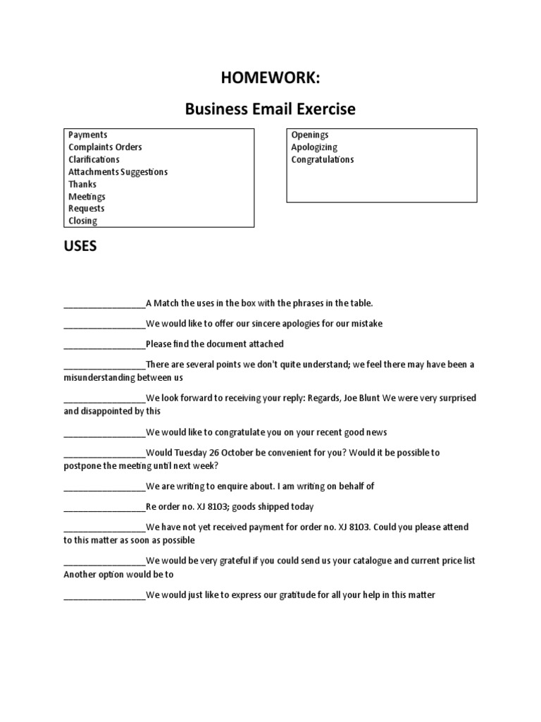 Homework: Business Email Exercise | PDF